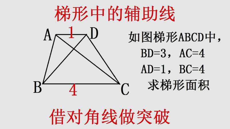 初中数学梯形求面积,通过辅助线来求出它的高即可,你能不求高吗