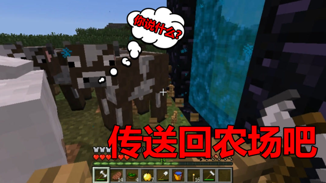 我的世界:全哥贝爷极限生存第82期,利用蓝色地狱门把动物传送回家