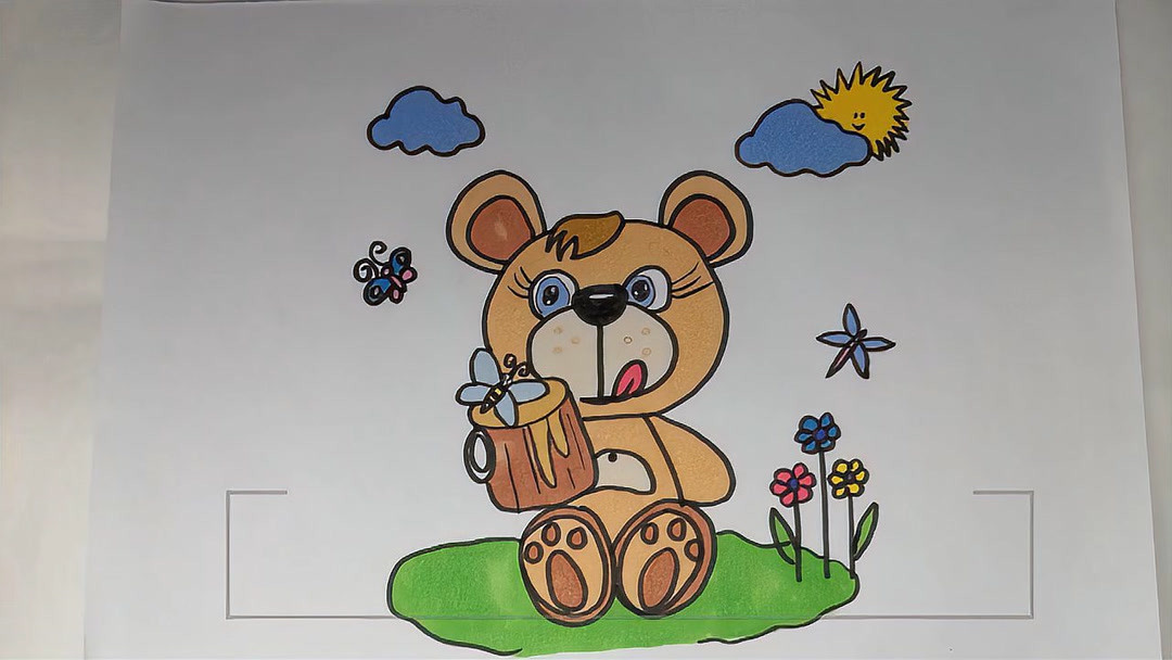 每日亲子简笔画,今天一起学画爱吃蜂蜜的小熊,画面简单有趣