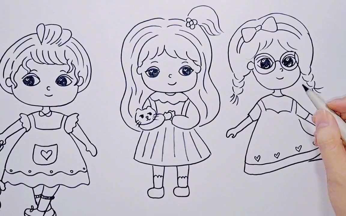 儿童简笔画教程视频,女孩篇,手绘基础入门,一笔一画画起来