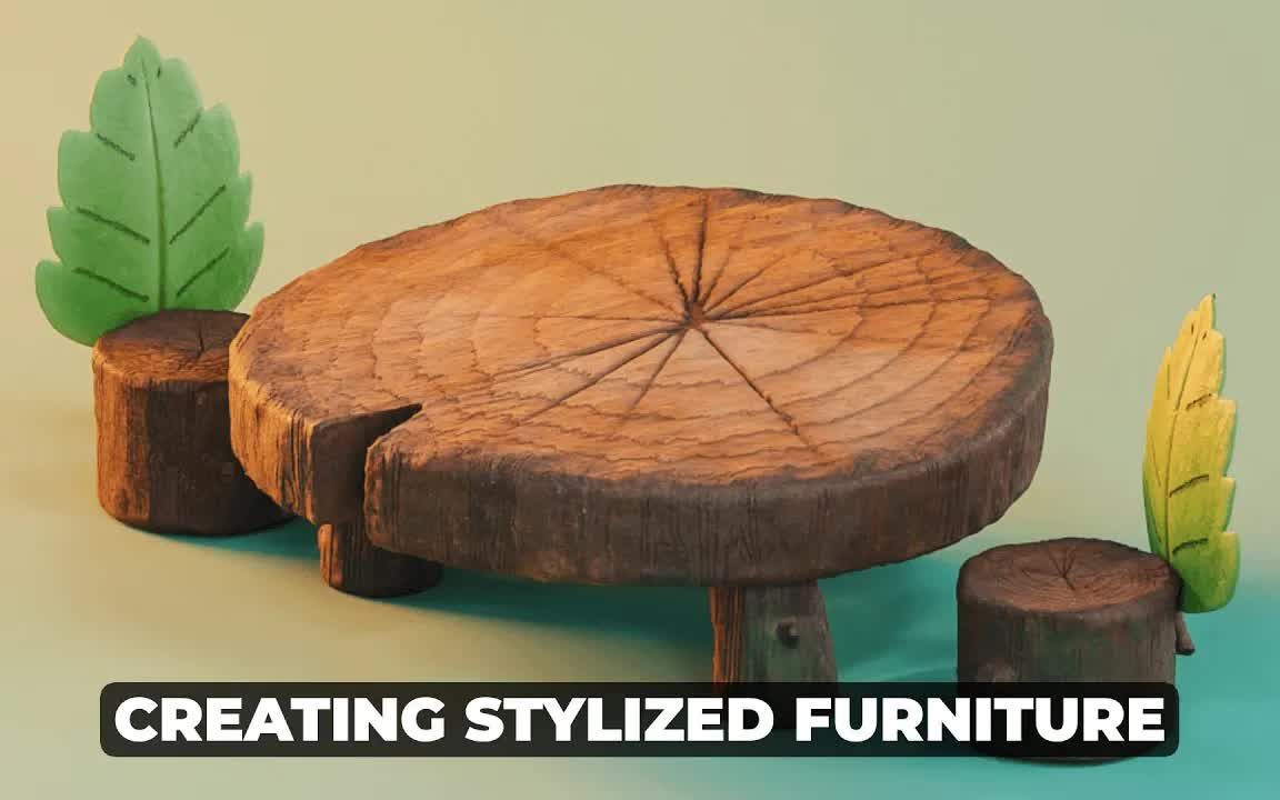 ...如何在 Blender 3D 中制作风格化家具场景资产预设 - 森林家具 教程...