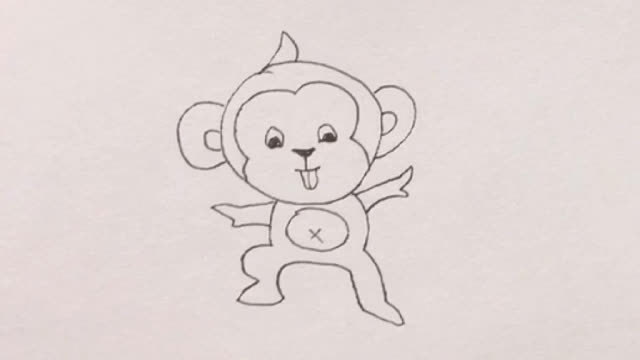 儿童美术简笔画,会打太极的小猴子