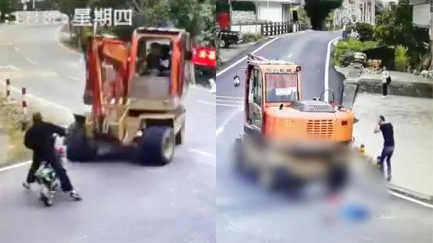 监拍!梅州一男子被挖掘机卷车底碾压身亡,司机当场崩溃双手抱头