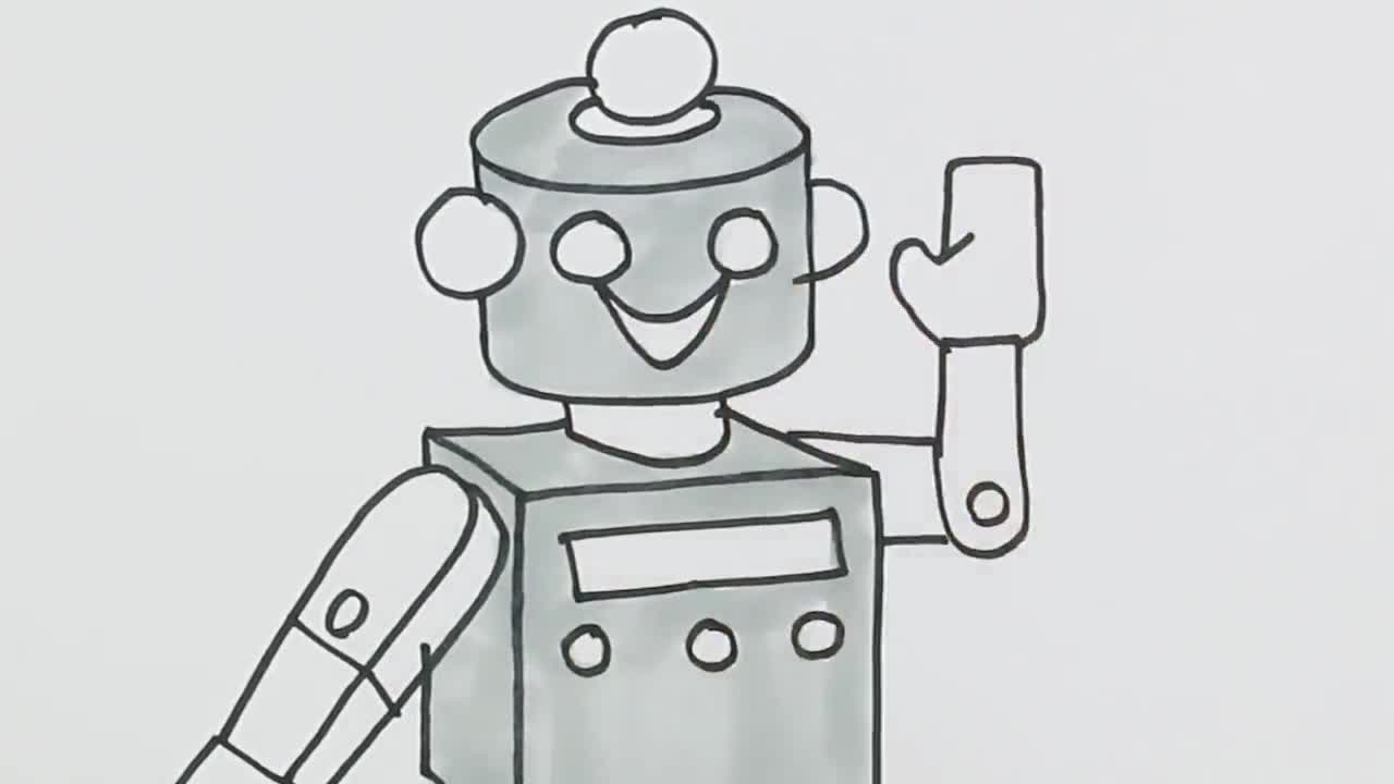 儿童简笔画学习,快速画一个机器人!