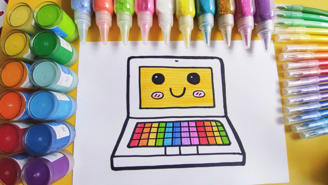 育儿简笔画教学,画一台漂亮的笔记本电脑,3-12岁小朋友学习画画