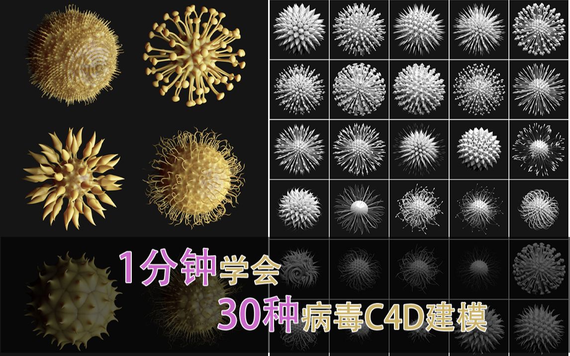 1分钟学会30种C4D病毒建模