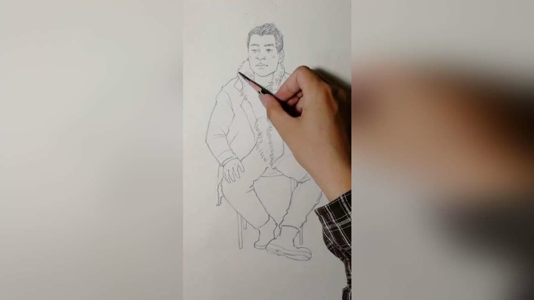 素描:男青年坐姿速写分步教学,找好比例素描人物简单画,好看