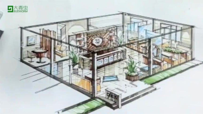 环艺室内效果——餐饮空间#设计考研手绘 #环境设计考研