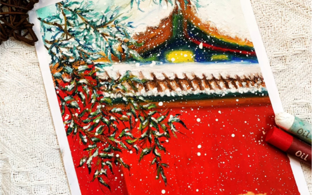 油画棒教程|雪中故宫