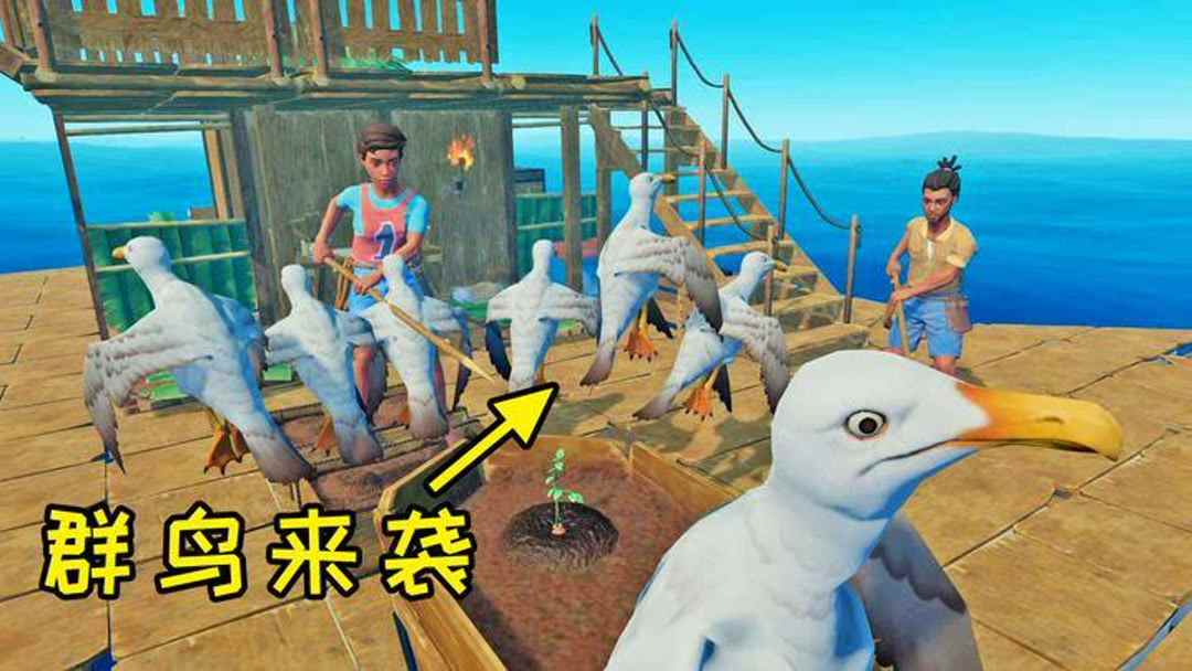 游小浪木筏求生联机21期:菜園遭遇群鸟围攻,我做鸟窝來拯救!