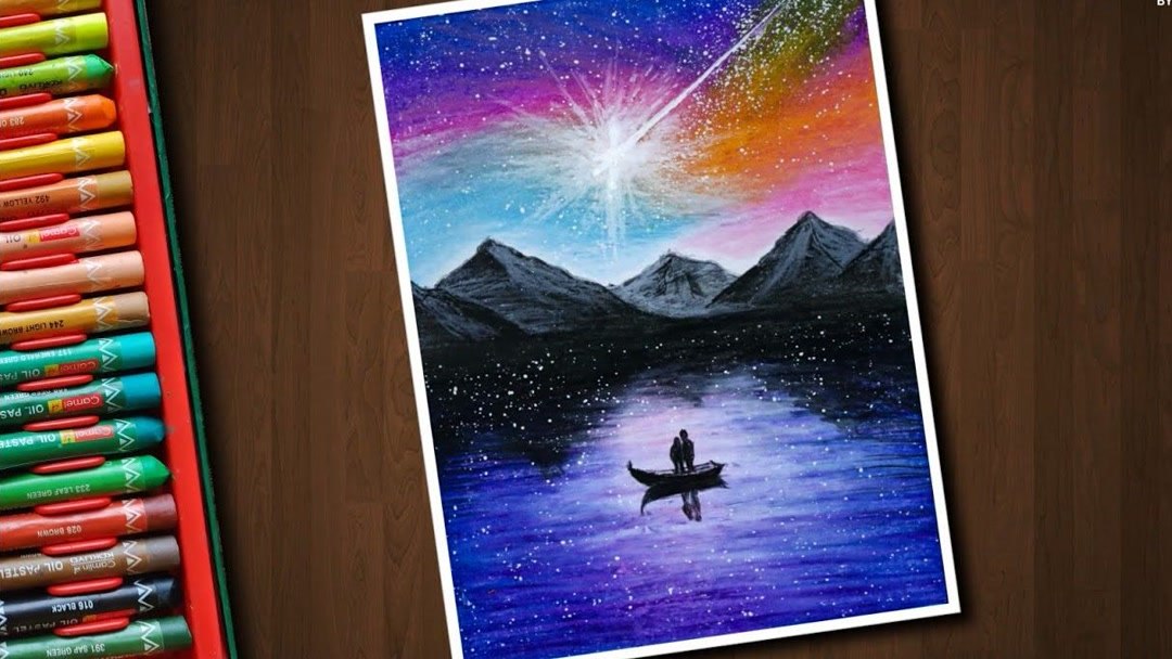 简易生活,油画棒一步一步夜景画
