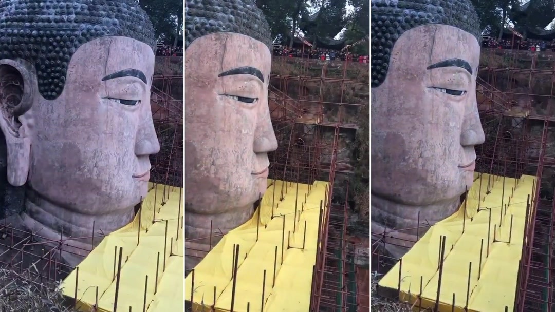 四川乐山大佛又得修啦!就看得到个佛脑壳,计划去四川乐山大佛的就表...