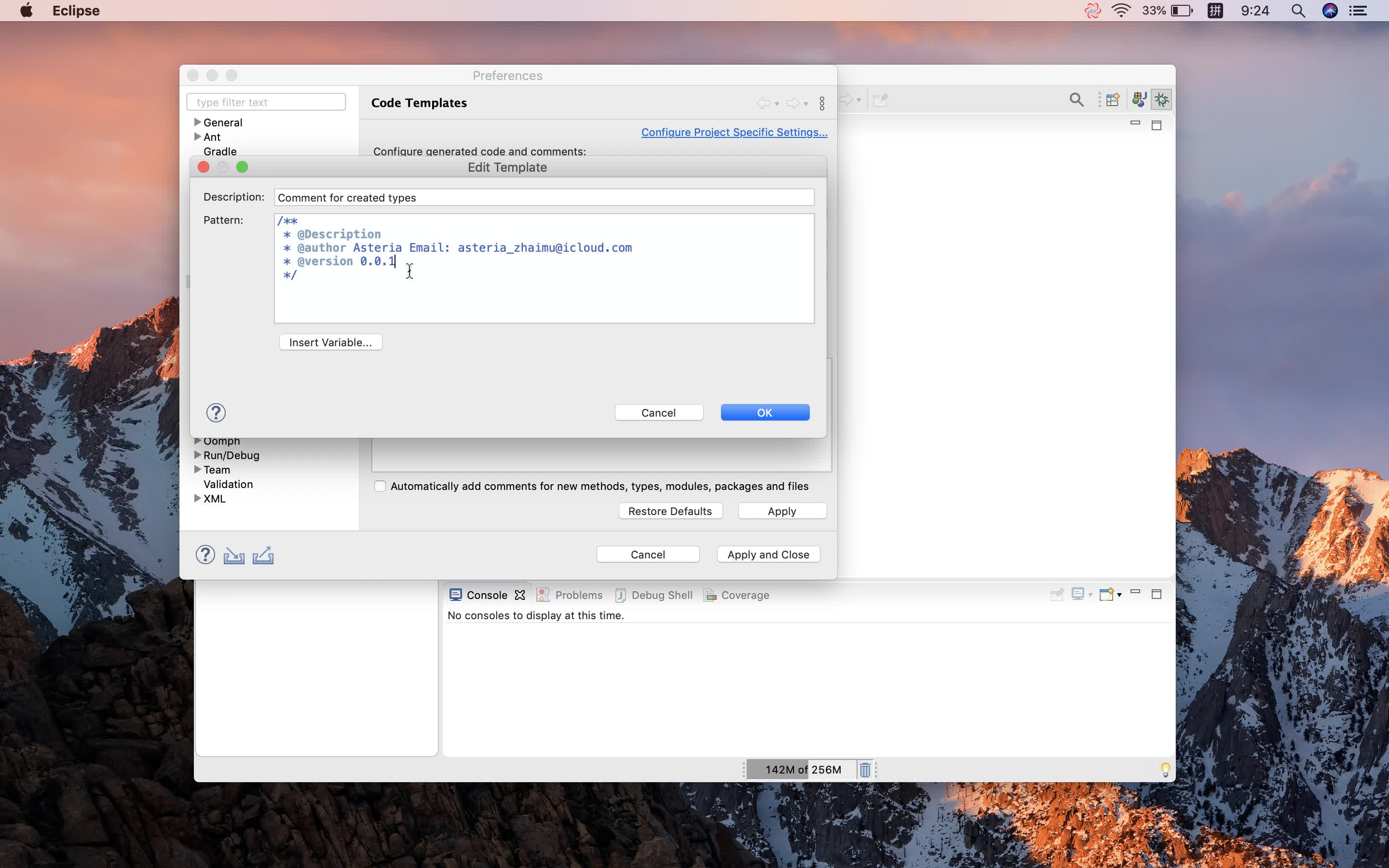 设置Eclipse文本注释