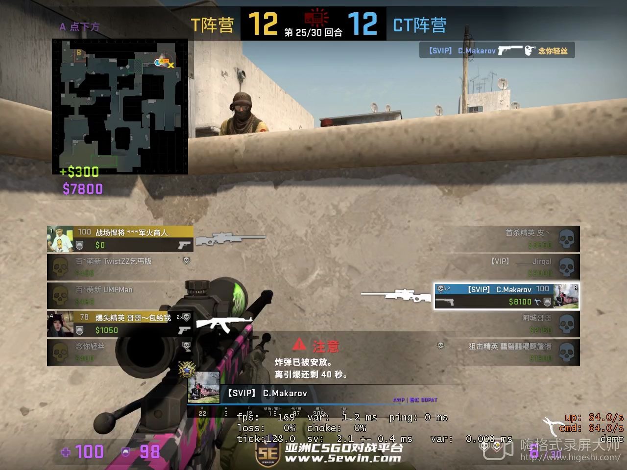 CSGO 5E DUST2残局,惊现跳狙打平台。四杀一白助攻。