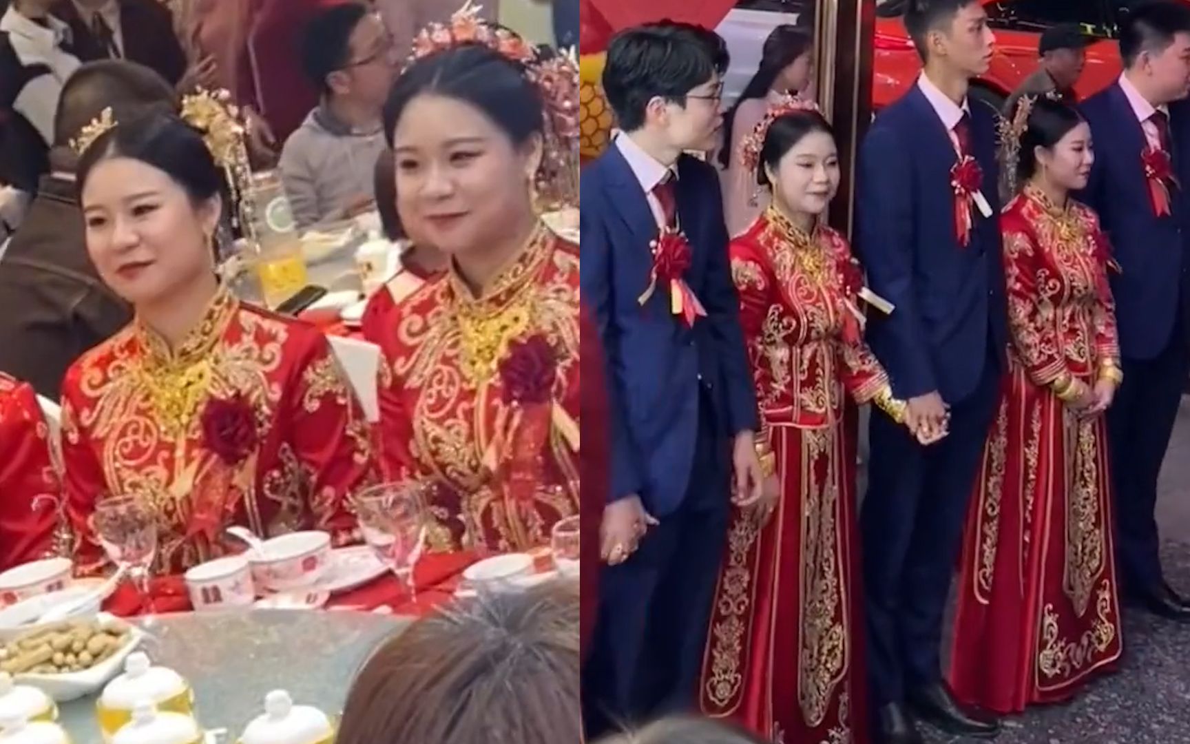 三胞胎姐妹同天举行婚礼,三喜临门新郎们乐开花:家里是拆迁户!