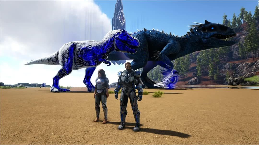 方舟生存进化-模组大战 恶魔犀牛VS天神霸王龙 作死啊