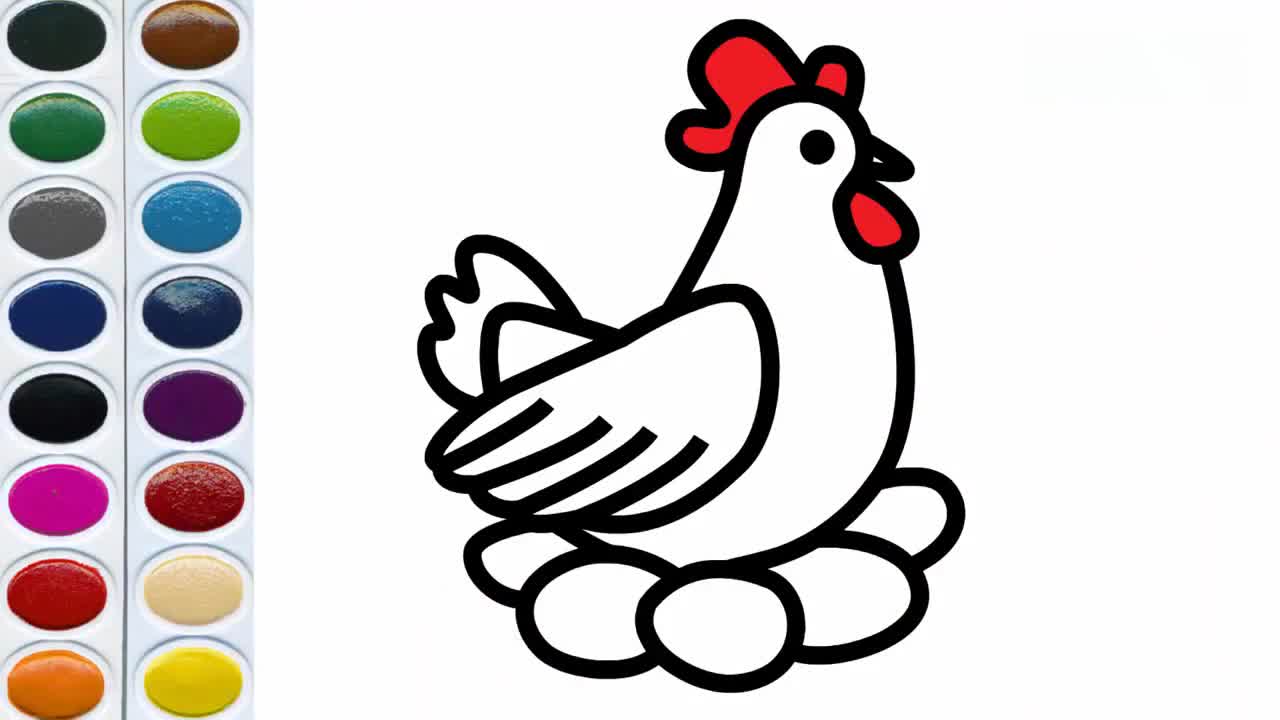 亲子早教动画 教小朋友画画母鸡孵小鸡涂上各种颜色