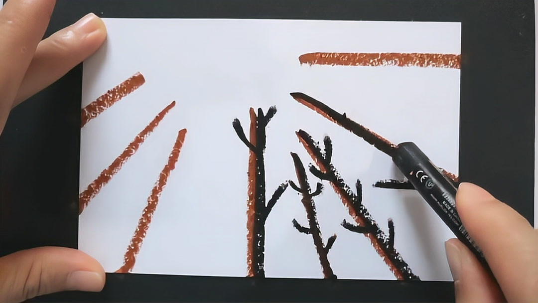 教你用油画棒画一幅秋日树林