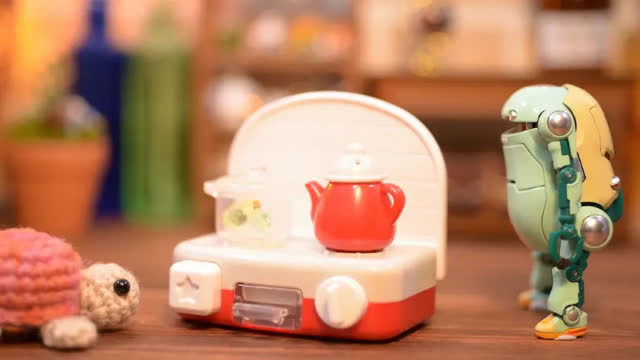 定格动画尼尔纪元小机器人和小乌龟的夏日美食微型食玩厨房