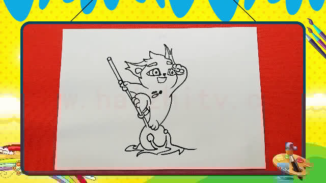 手绘卡通简笔画之画京剧猫中的最励志的猫白糖