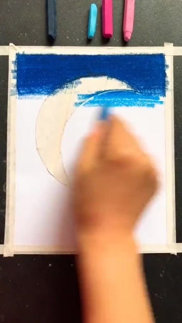 星空下的浪漫爱情表白爱情樱花树下的约定 油画棒画星空