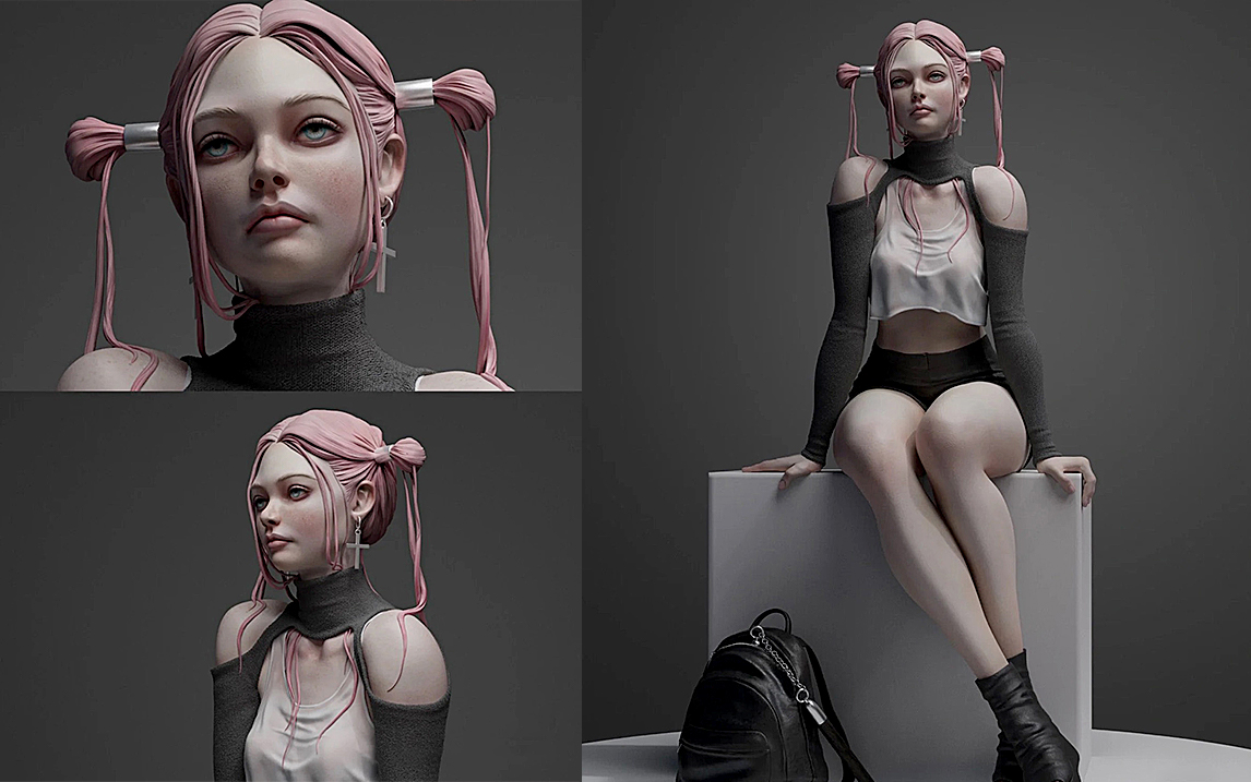 zbrush教程】次世代女性角色建模,zb雕刻高精度手办教程