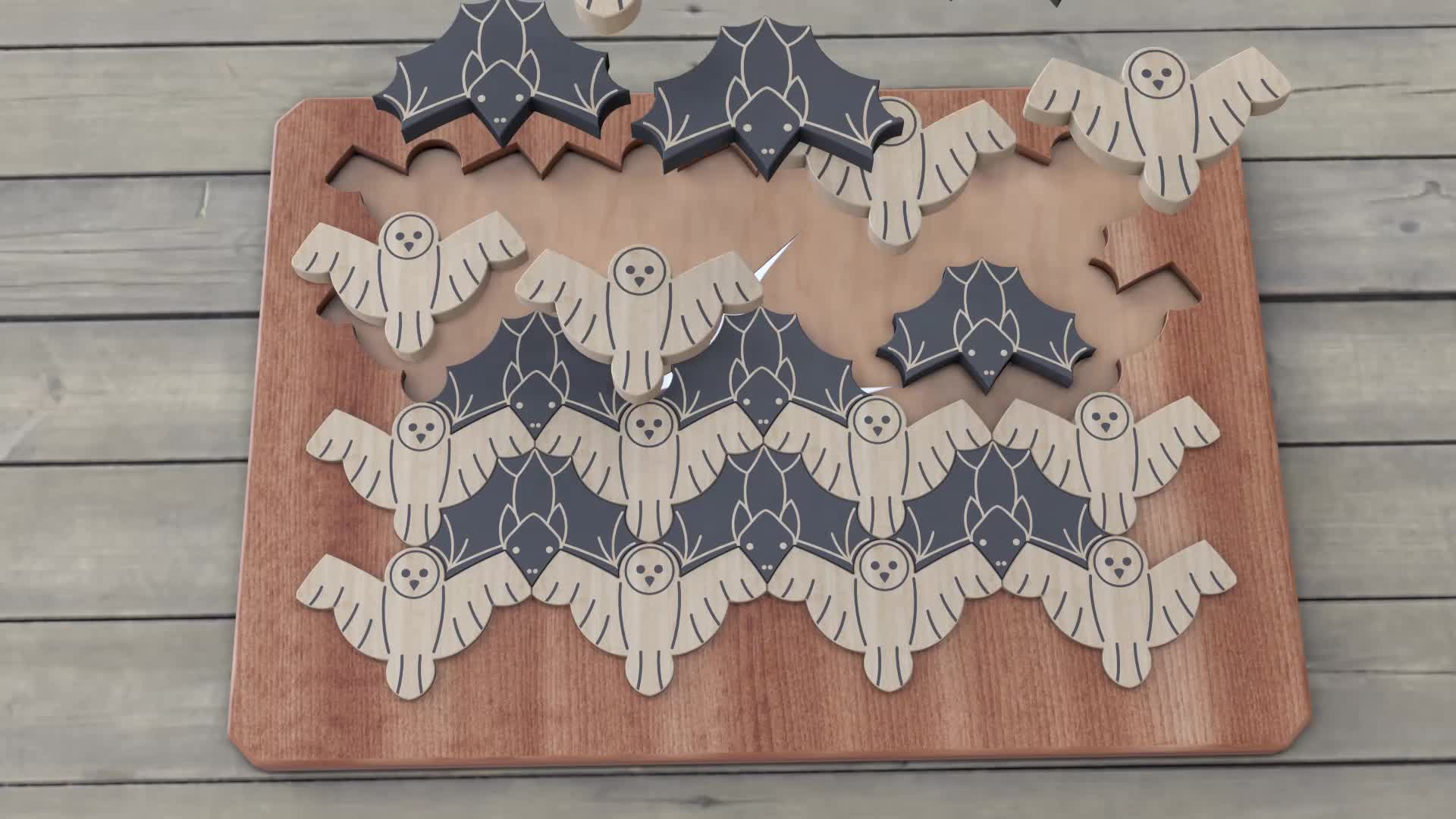 埃舍尔密铺画:猫头鹰和蝙蝠