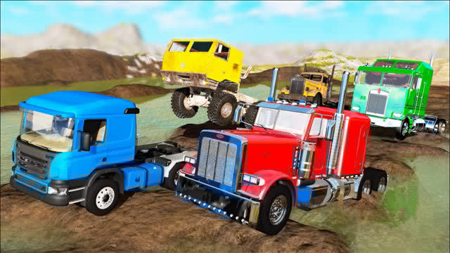 巨型卡车速度大对决,老外3d动画实测