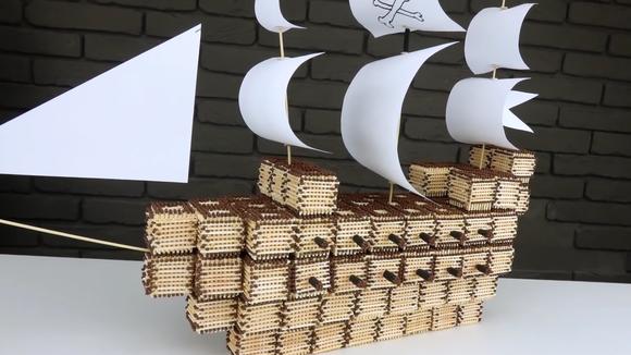 不用胶水只要89个火柴块,就能制作一个帆船模型 好看还能下水