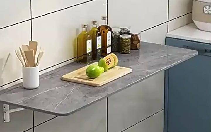 家用免打孔壁挂桌厨房岩板操作台靠墙餐桌小户型壁挂折叠桌电脑桌