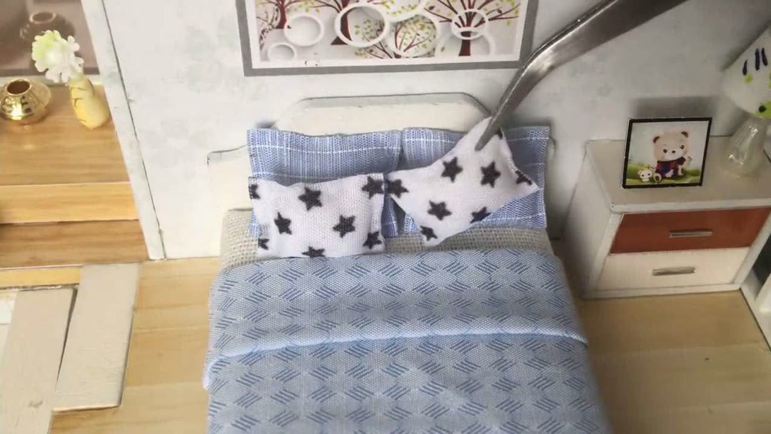 DIY,手工制作一套蓝色系现代都市迷你娃娃屋,家居用品很齐全