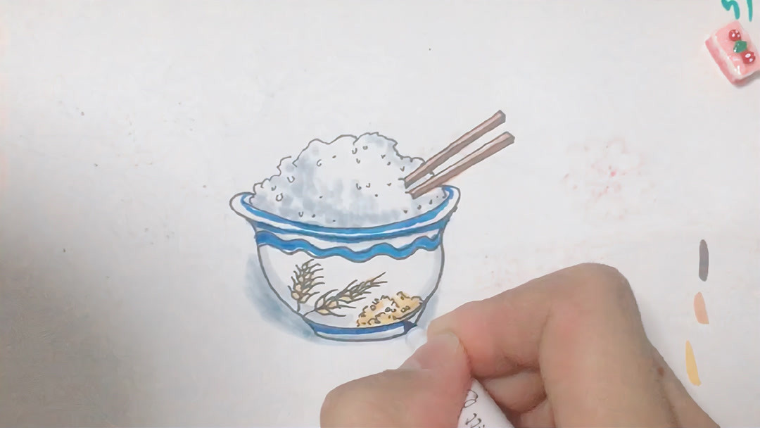 简笔画大米饭的画法,饭桌上的主食