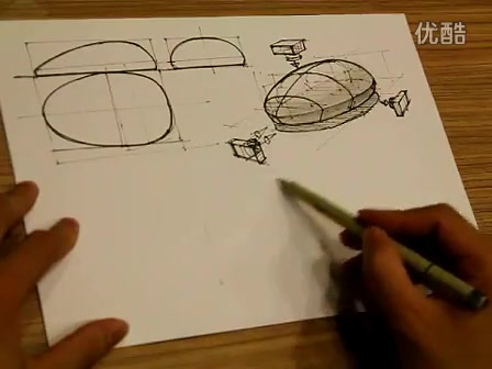【学设计-看视频】42-产品设计手绘教学视频——如何从平面草图画出...