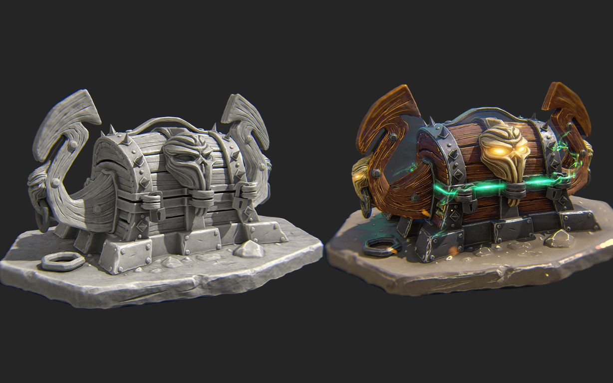 【maya建模】次世代游戏道具宝箱布线到UV材质贴图全流程,3d基础...