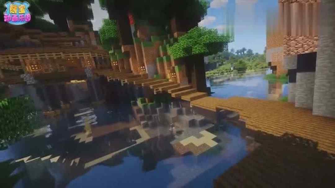我的世界建筑大师与悬崖河流完美融合一体的木质别墅