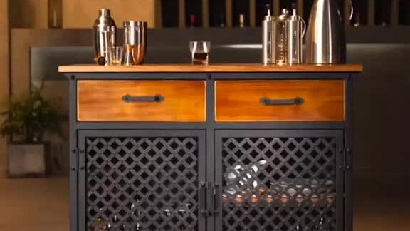 美式loft工业风餐边柜酒柜一体靠墙小尺寸家用定制铁艺实木茶水柜