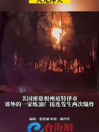 美国密歇根州底特律市一家炼油厂发生爆炸 巨大声响过后,火光冲天
