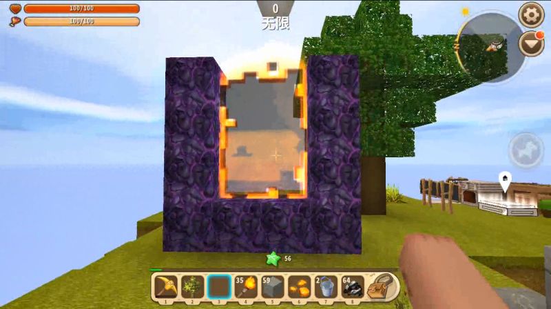 迷你世界空岛生存 黑晶石不够用 做了个最丑的地狱门