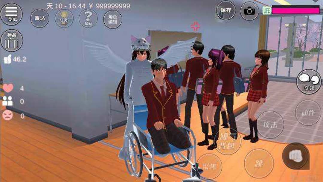 樱花校园模拟器:小猫咪天使送残疾人去学校上课,还会一直照顾他