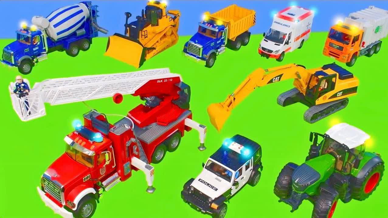 工程车系列之起重机 挖掘机 救护车 警车 英文益智早教.