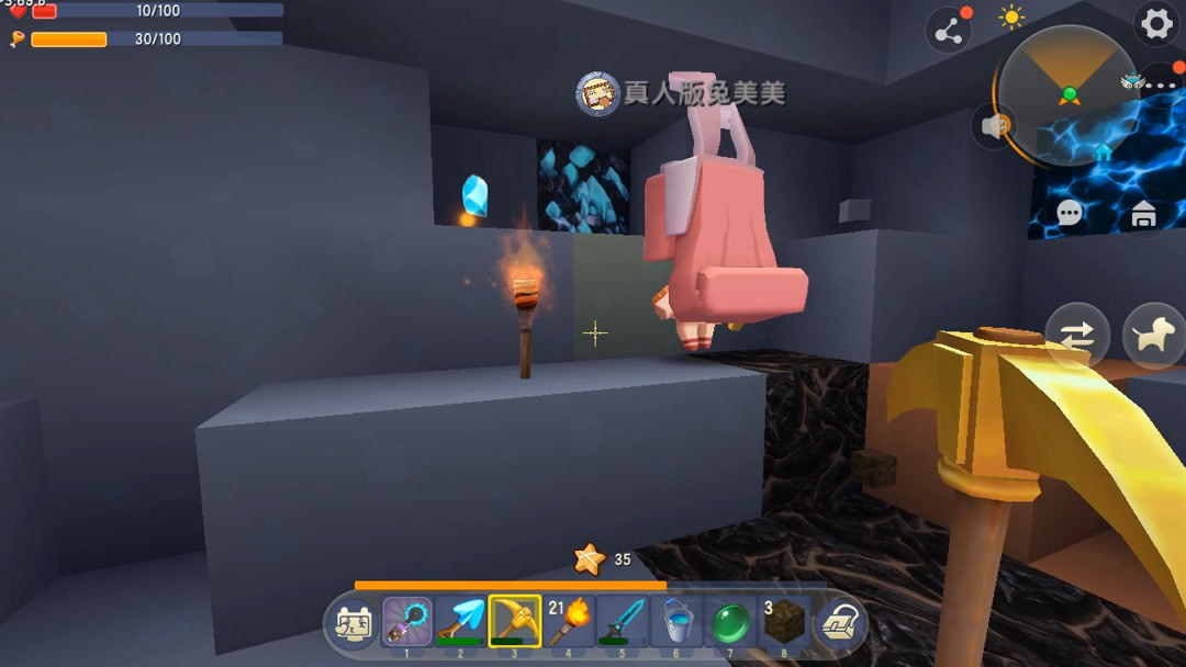 迷你世界带妹生存23:半仙兔美美联机下矿,落地就有钻石挖美滋滋