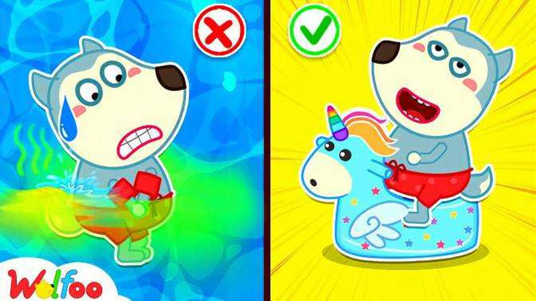 沃尔夫动画:游泳池玩耍前先上厕所,小狼一家关于正确上厕所故事