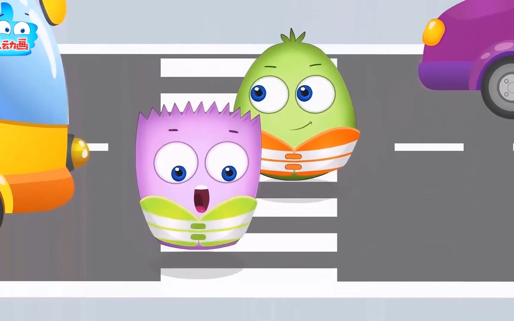 趣味动画:冒冒失失的乐乐和遵守交规的多多,过马路要走人行道哦