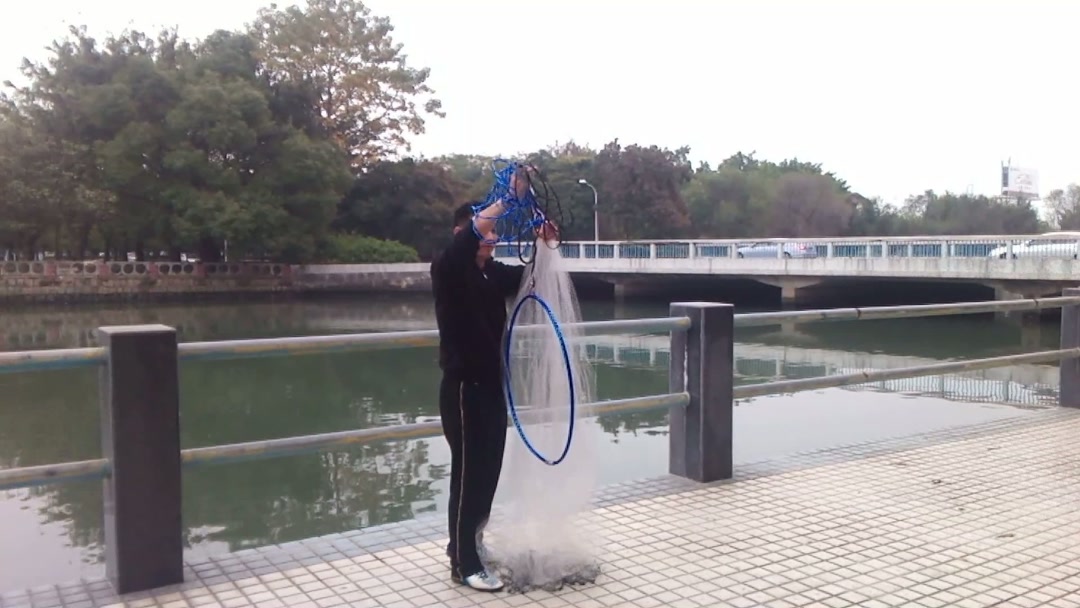 深圳龙岗野河-480龙湖沟抓乌鱼实录手抛网 撒网 渔网抓鱼