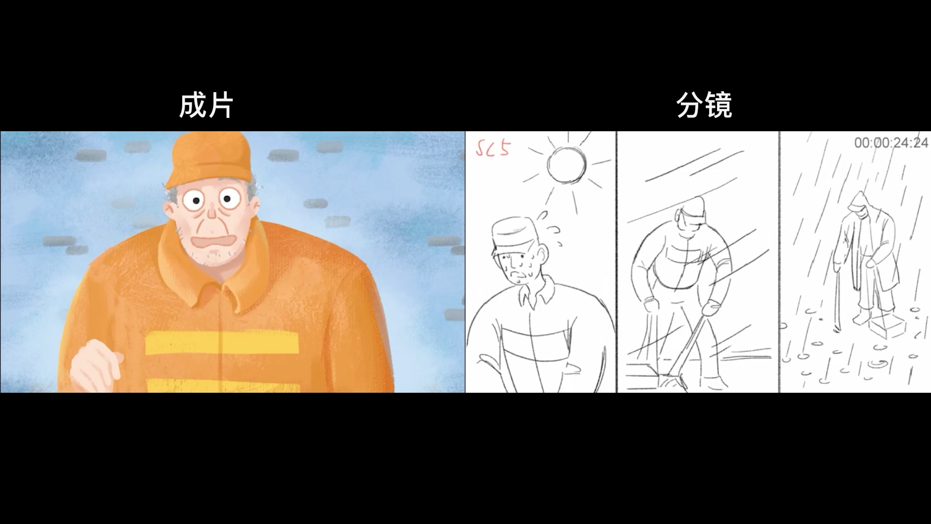插画风格公益mg动画分镜稿和成片对比下