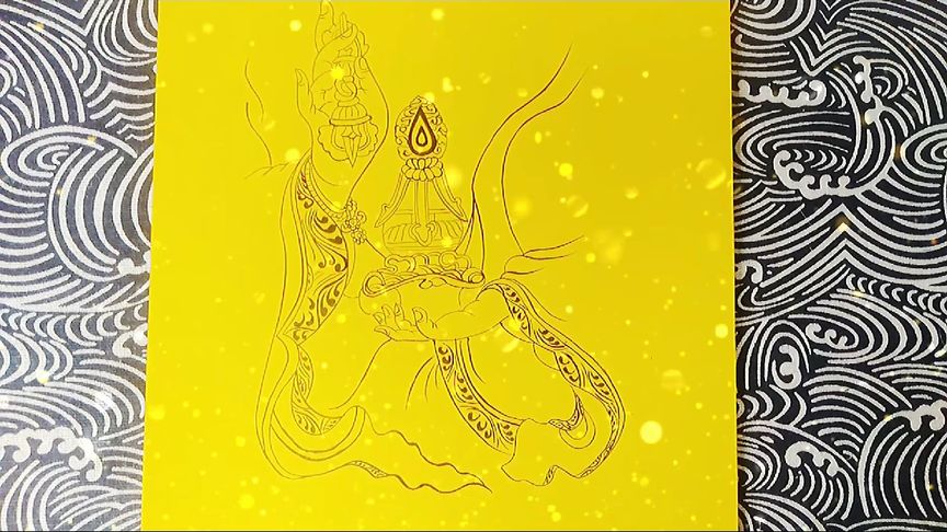徒手画白描,佛手莲花图,工笔佛手的画法