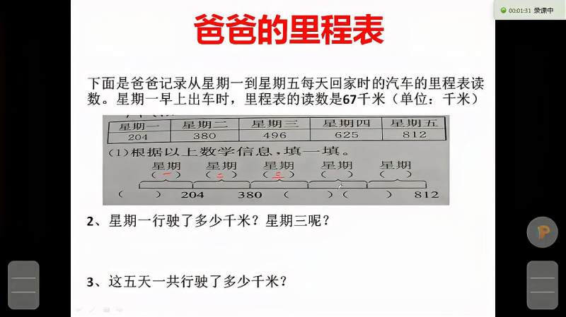 学习北师大版三年级数学上册里程表二后,要学会看爸爸的里程表