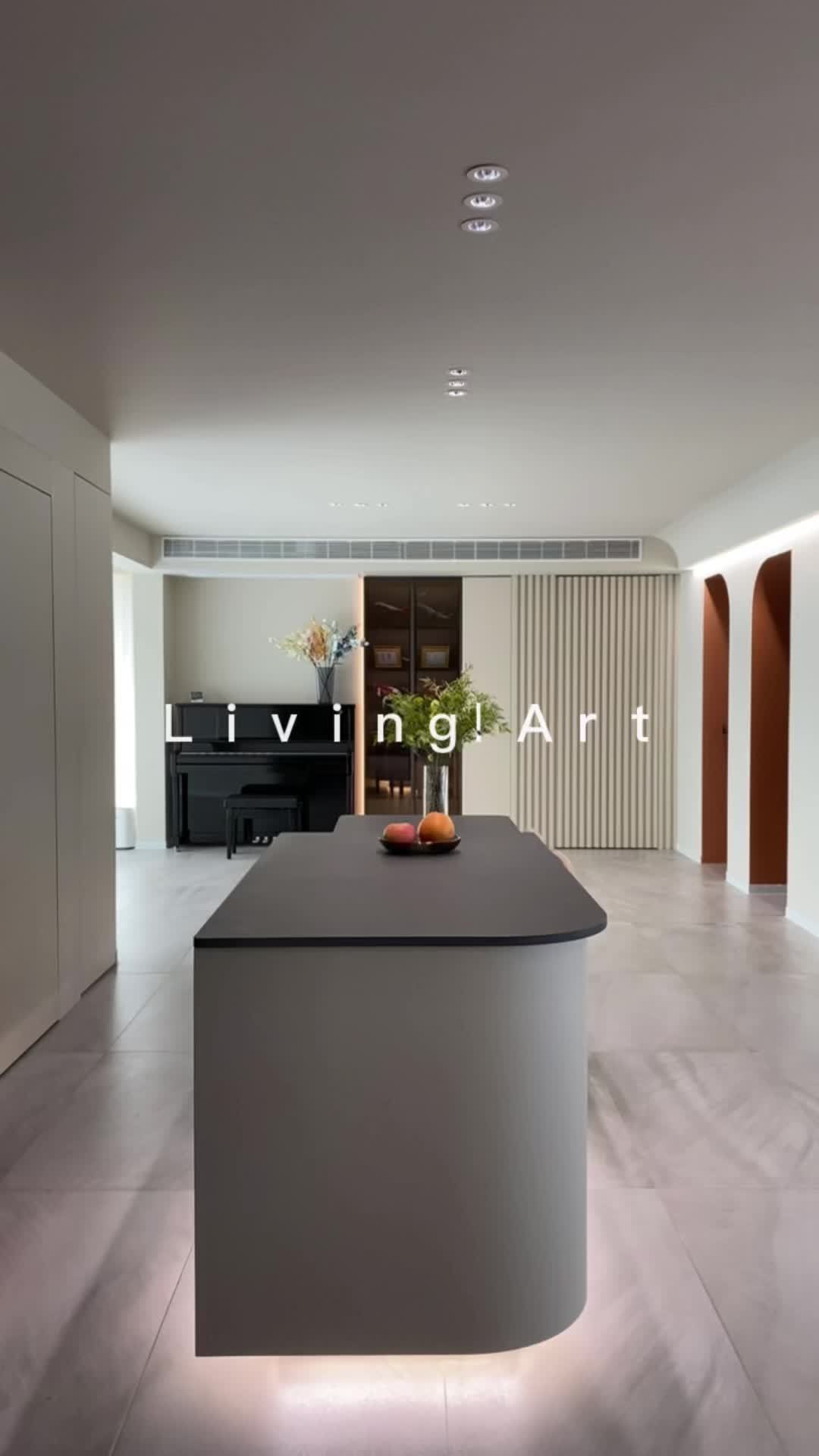 弧形中岛+波浪柜门,一举拿下端景和收纳 #设计案例分享 #弧形 #中岛 #...