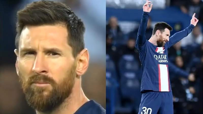 梅西世界杯夺冠后首秀进球!追平C罗进球数 现场比出胜利手势