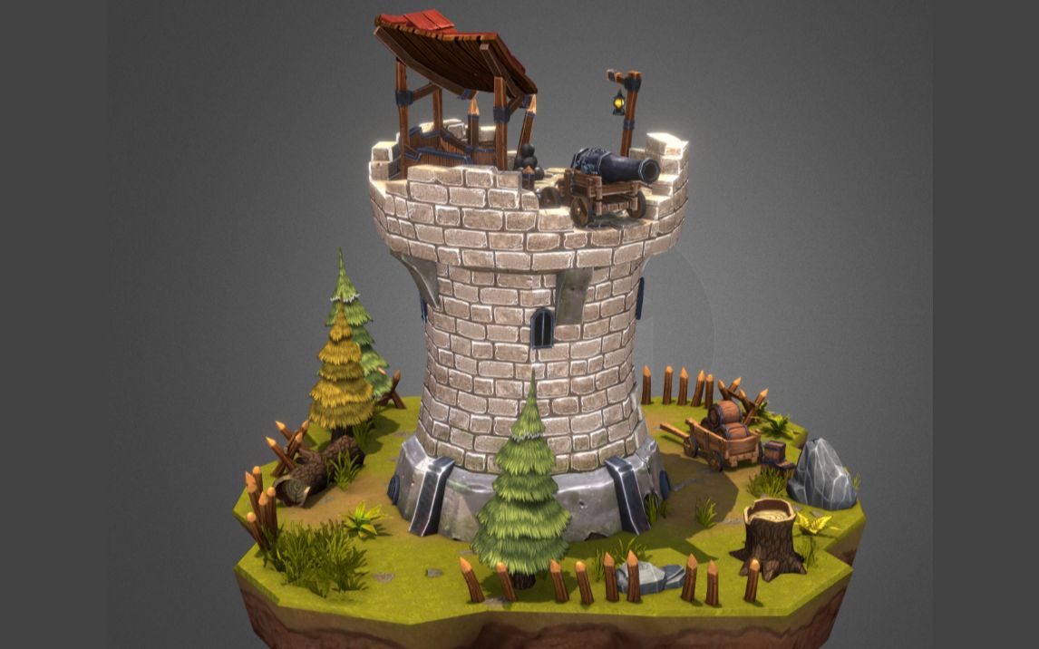 【Maya场景建模】3d游戏场景“炮塔”模型制作讲解